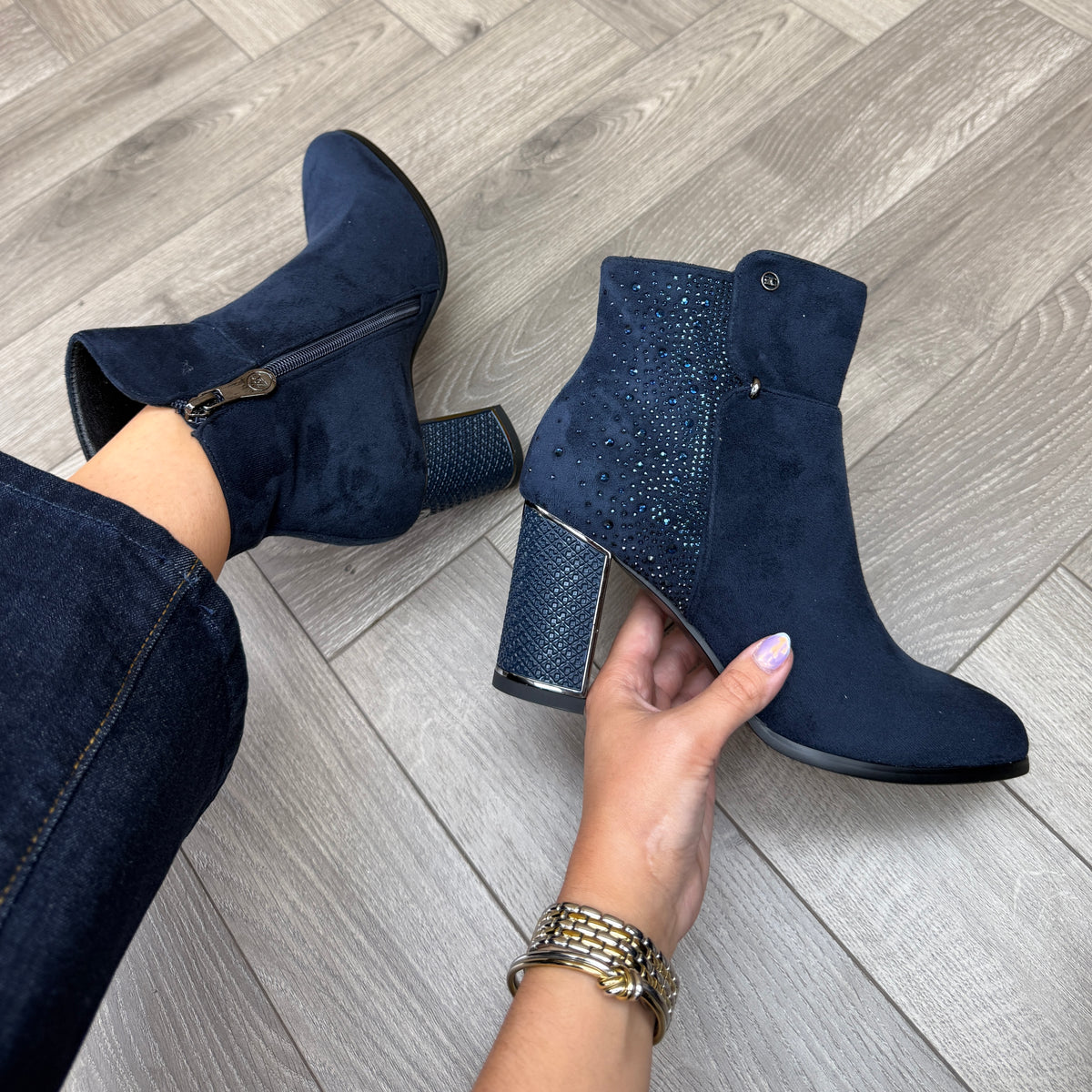 Zanni & Co (AW25) ‘Cirebon One’ High Heel Boot With Diamanté - Cobalt ...