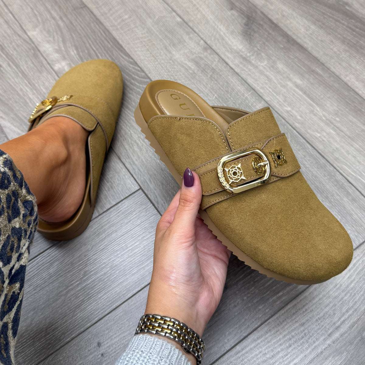 Guess (SS26) FLGALESU06 Mule With Logo Buckle - Brown (GU3) – Fred Funk