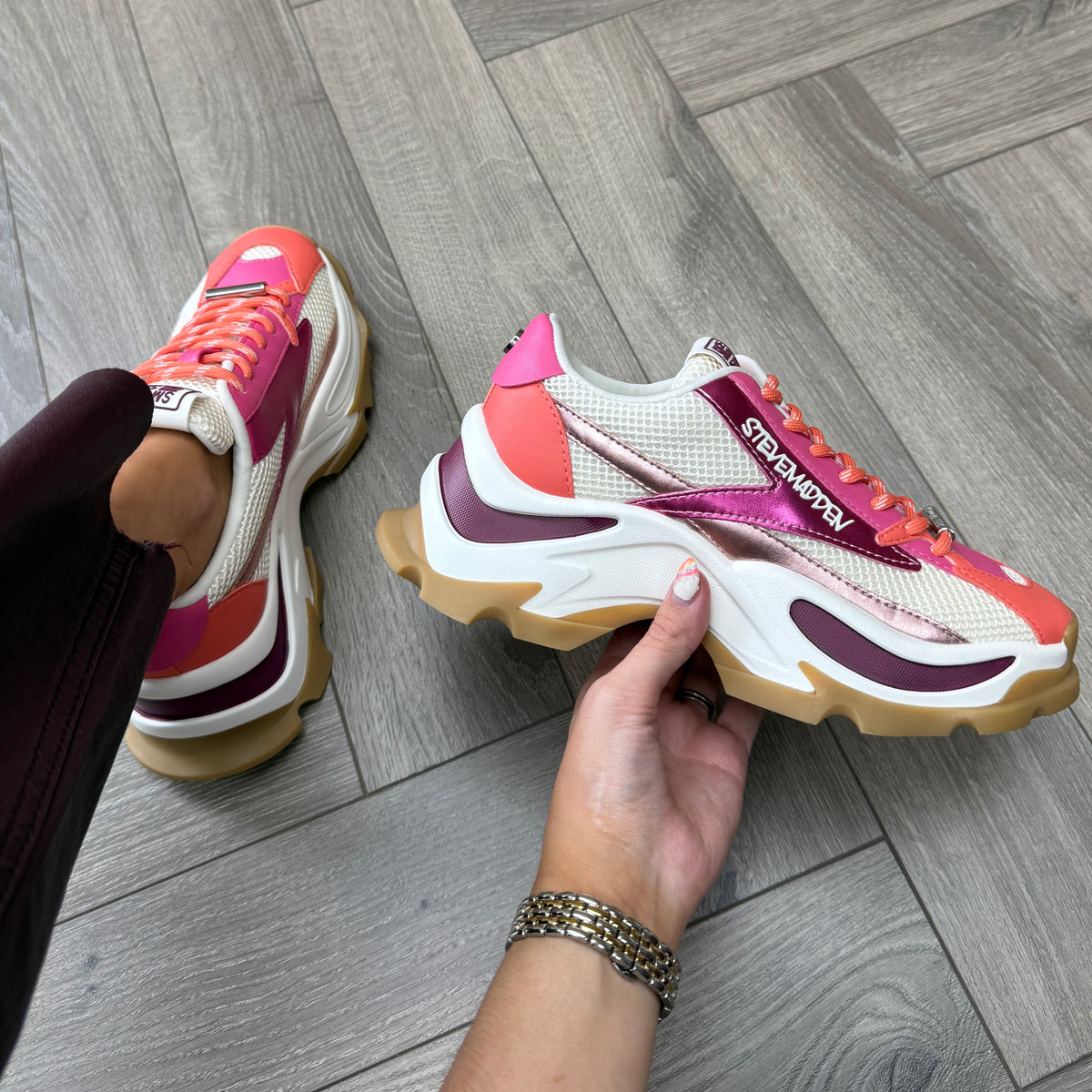 Steve Madden (AW25) ‘Zoomz’ Chunky Trainer with Coloured Inserts - Plu ...