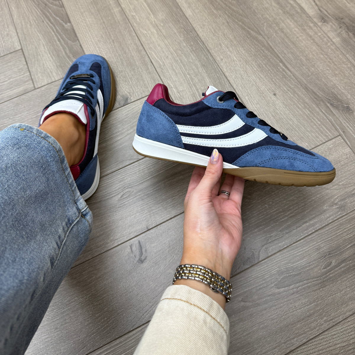 Lloyd & Pryce ‘Gaudin’ Trainer With Burgundy Heel - Sky Admiral Mix (L ...