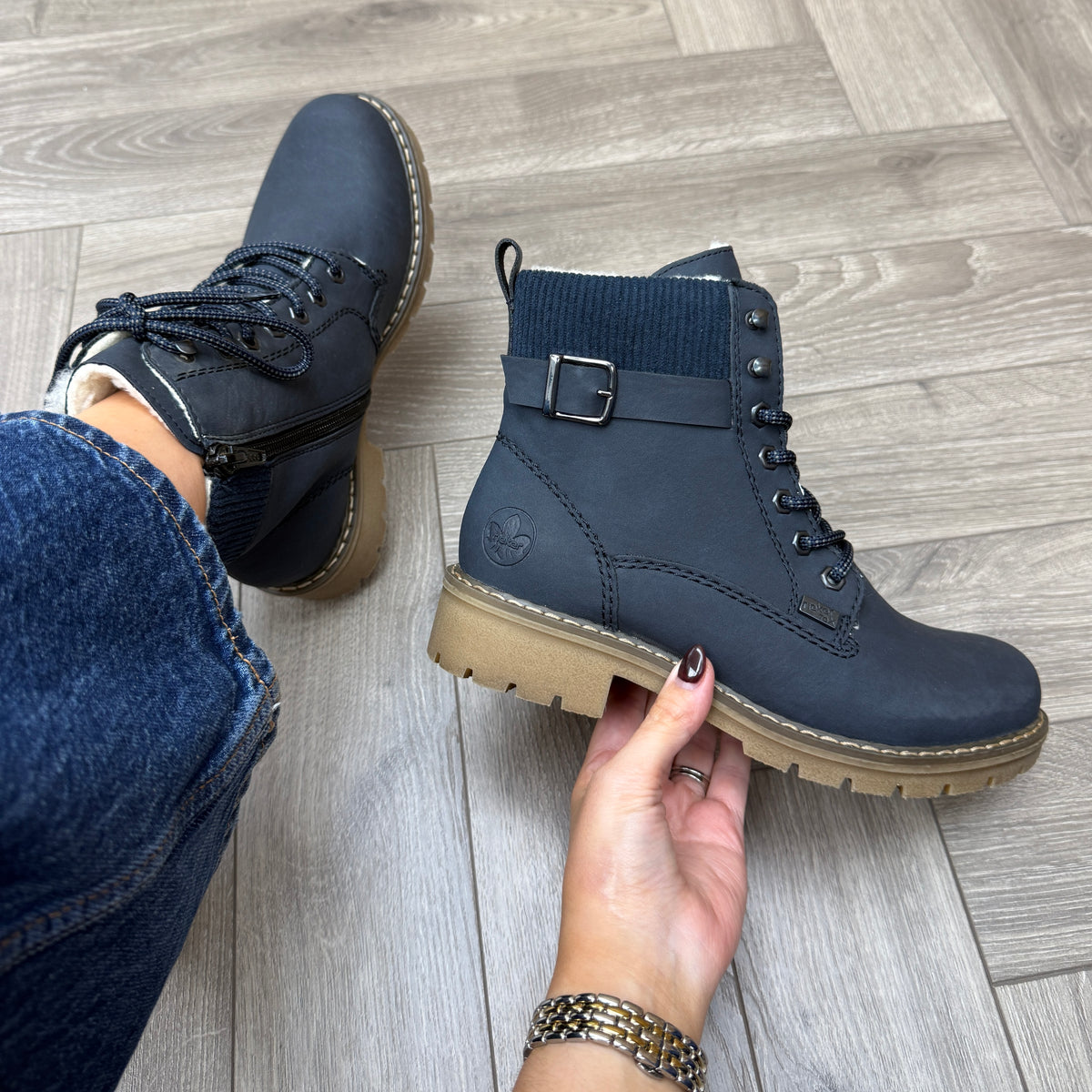 Rieker Y9102-14 Fur Lined Boot With Ankle Ribbed Cuff - Blue (R76AW ...