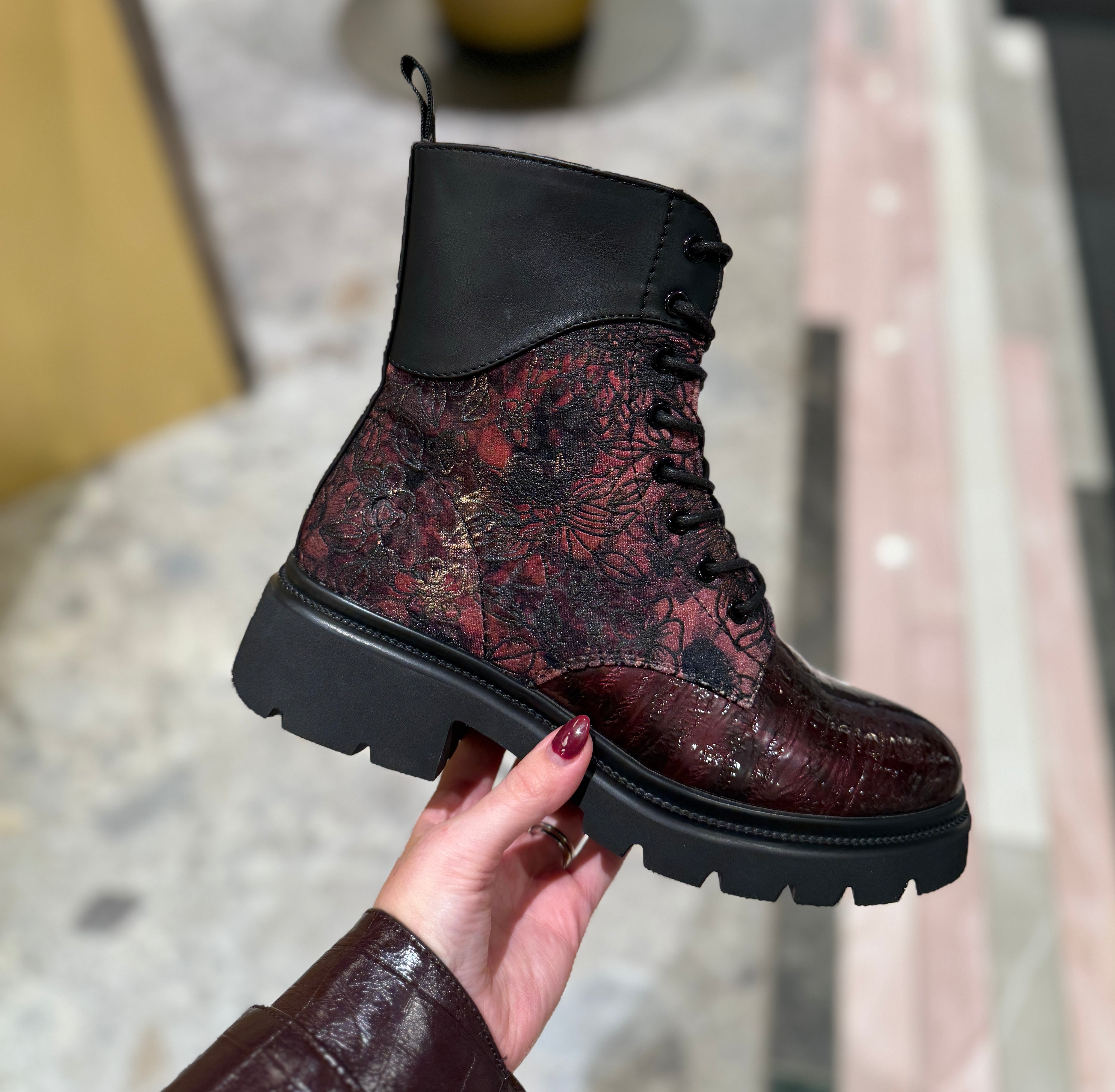 Heavenly Feet (HF9) ‘Florie’ Boot with Velvet Insert - Burgundy Patent – Fred Funk