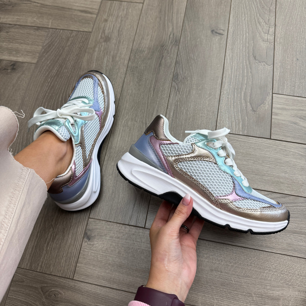 Gabor (G1) Multi Metallic Trainer with Glitter Mesh 66.893.61 - Silb/P ...