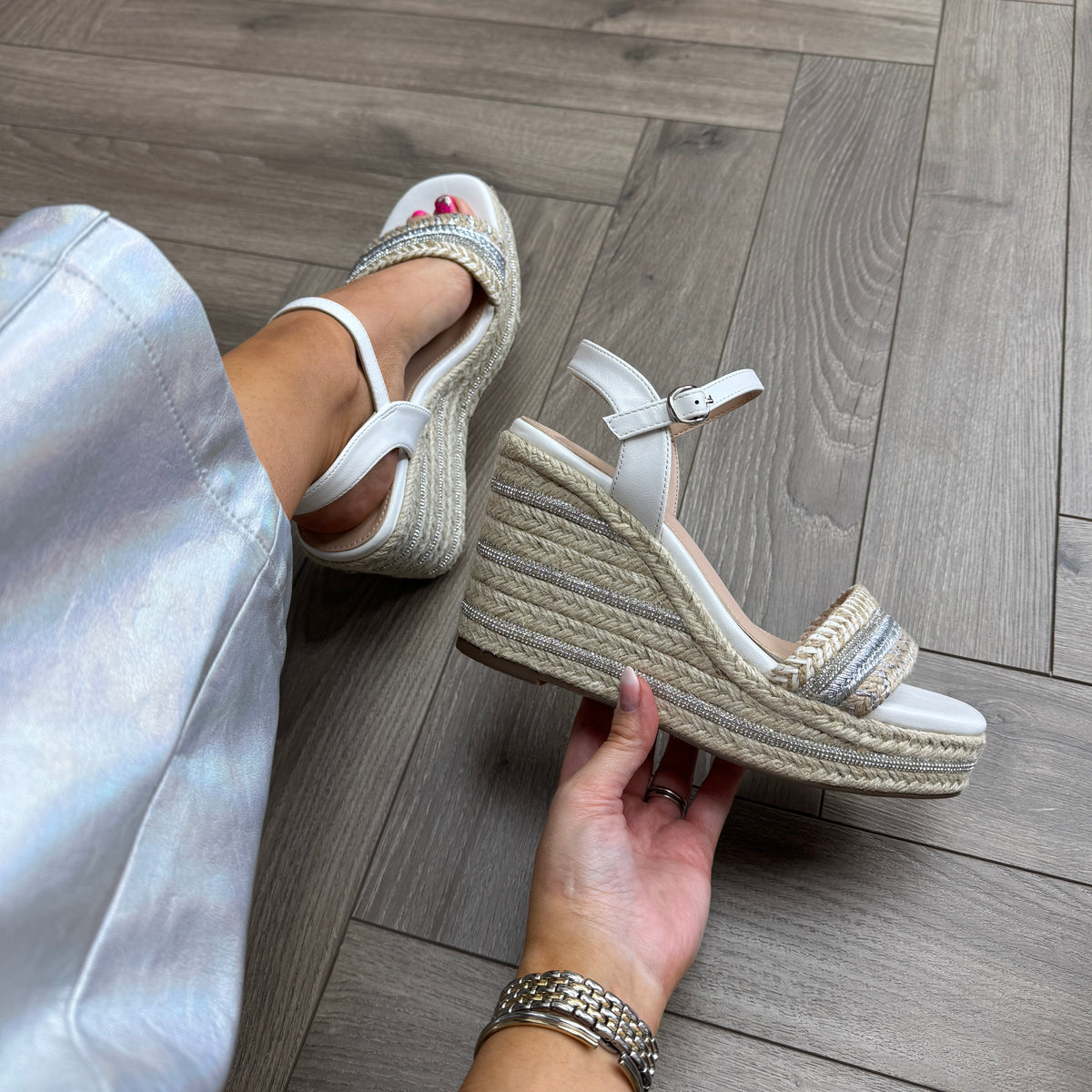 Lunar ‘Amanda’ JLY231 High Straw Wedge With Diamanté - White (L62 ...